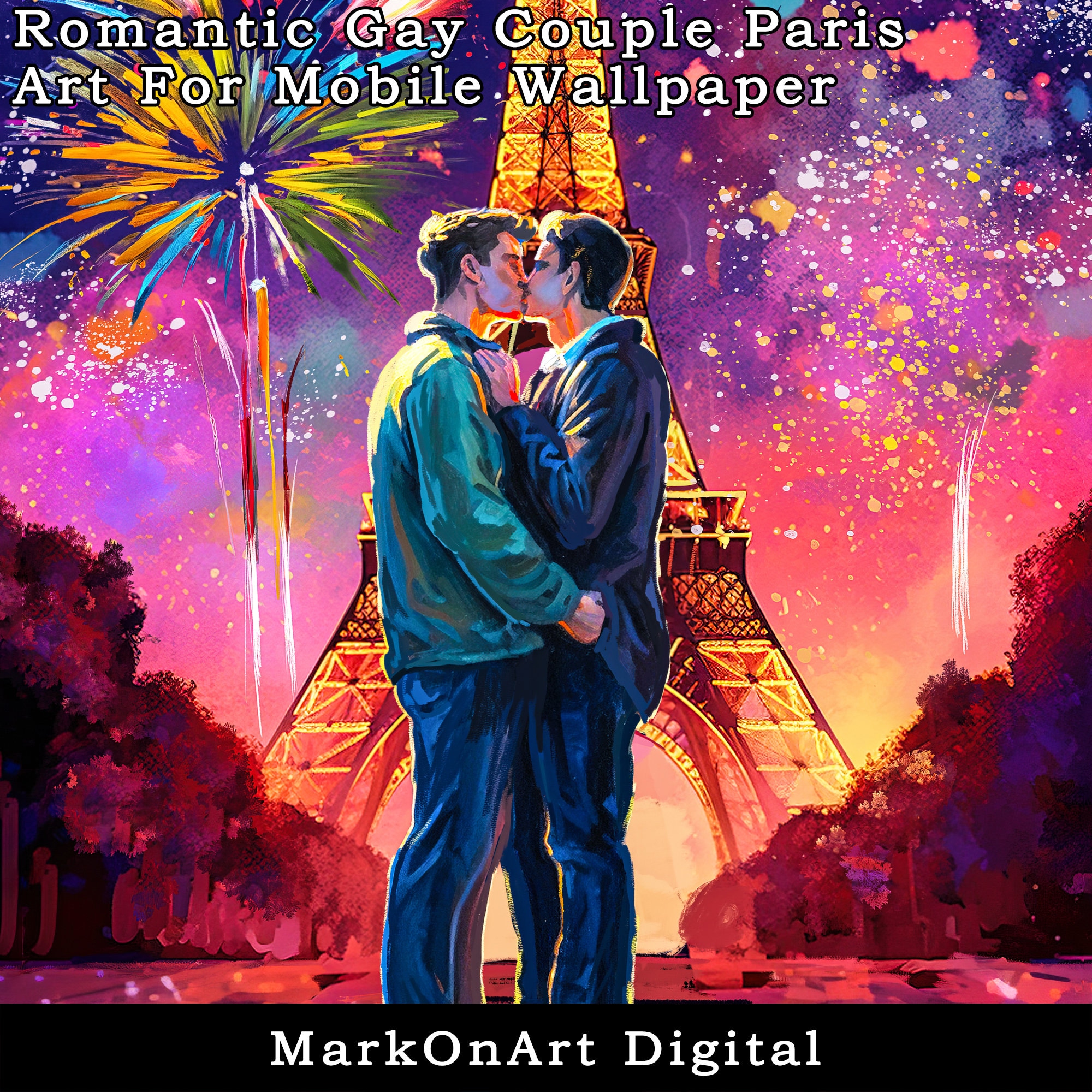Romantic Gay Couple Digital Download: Paris Eiffel Tower Wallpaper for ...
