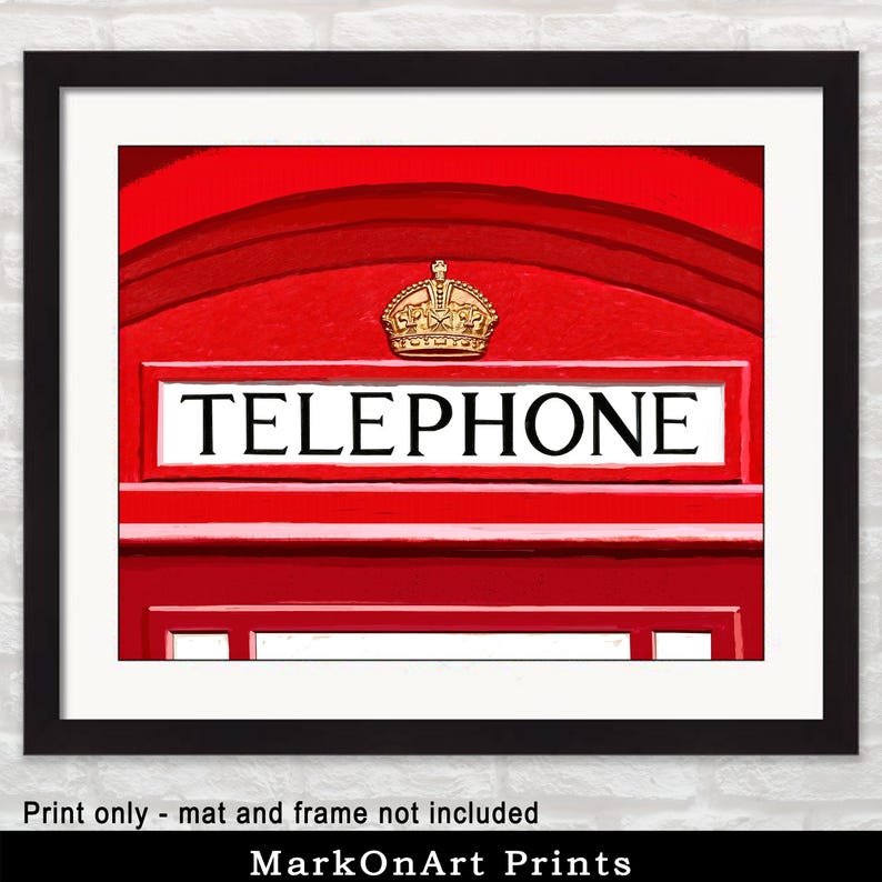 British Phone Booth Sign Print: Classic UK Red Telephone Box Wall Art ...