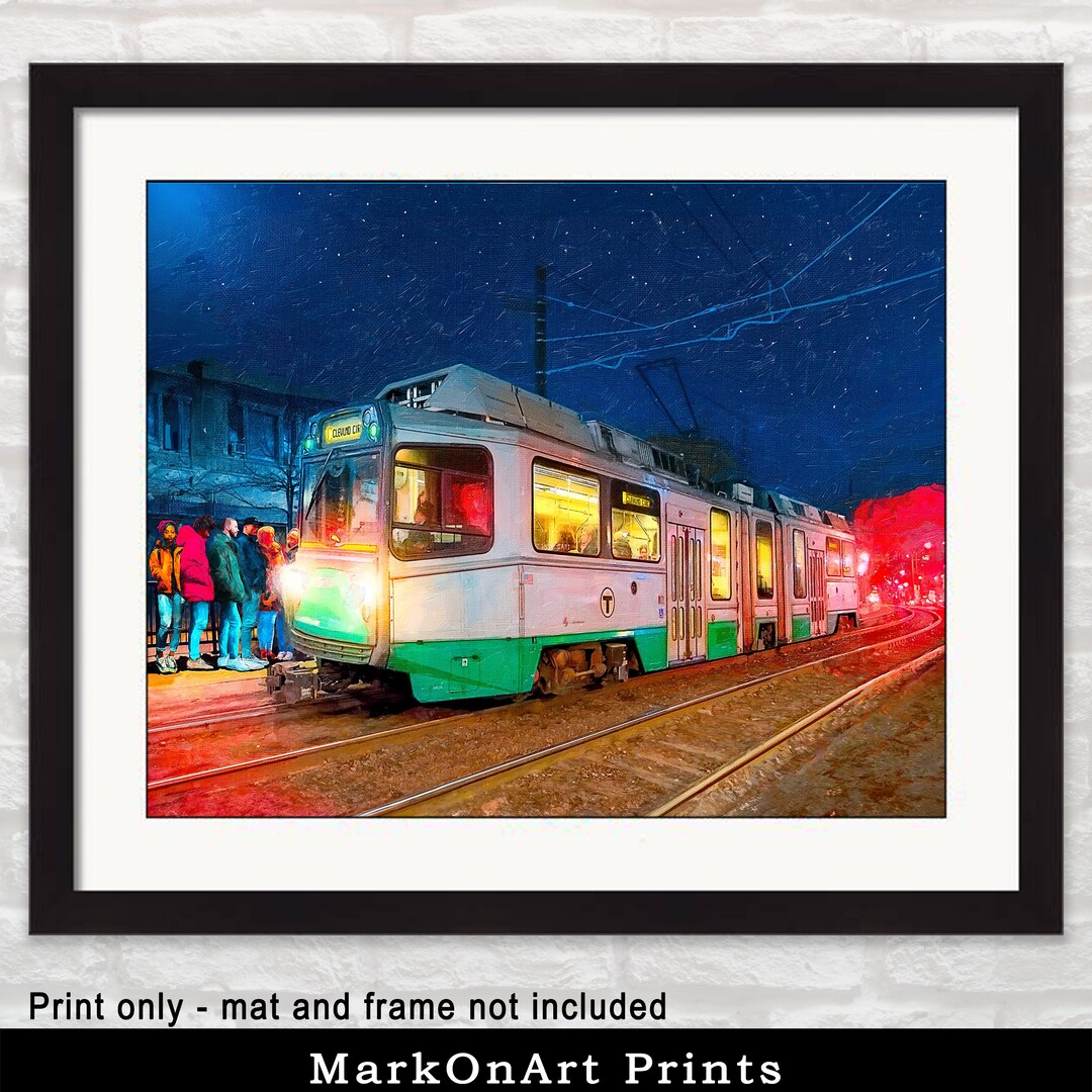 Boston Green Line Train Print: Brookline at Night, the T, Urban Transit ...