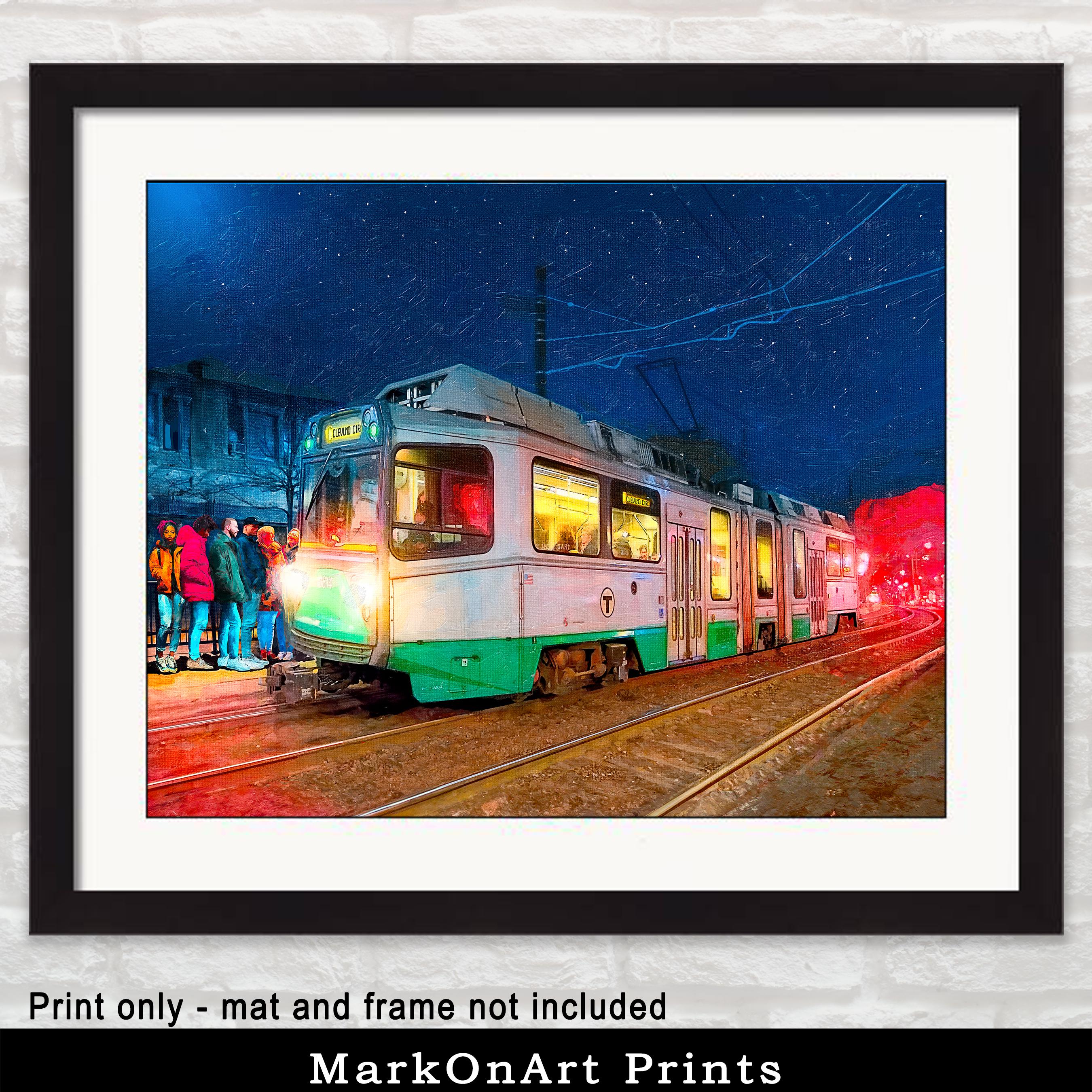 Boston Green Line Train Print: Brookline at Night, the T, Urban Transit ...