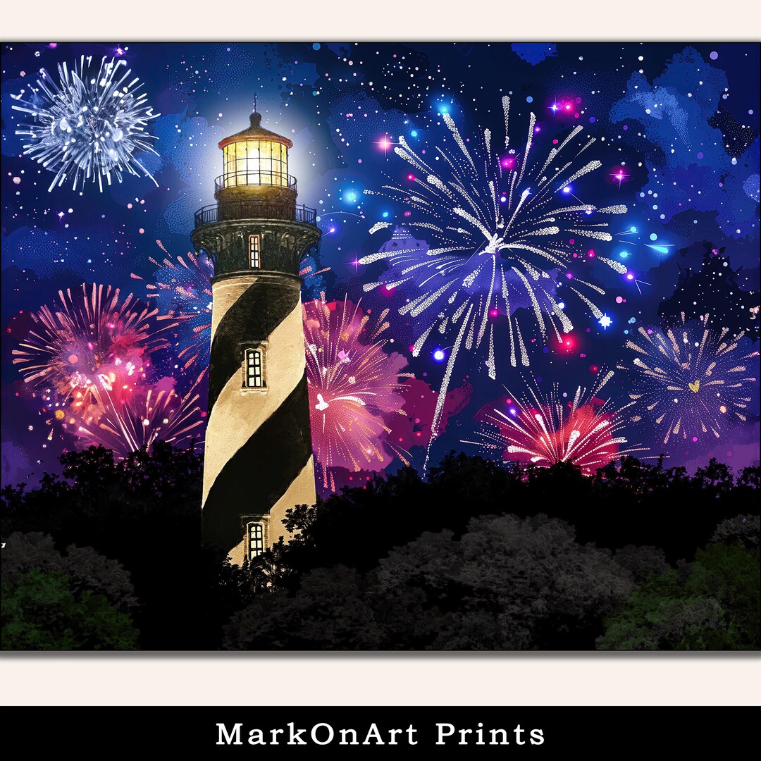 St. Augustine Lighthouse Print: Colorful Fireworks, Florida Coastal ...