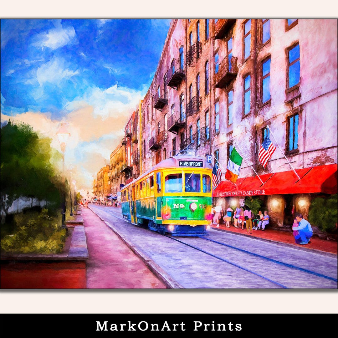 Savannah Georgia Wall Art - Savannah Georgia River Street Streetcar ...