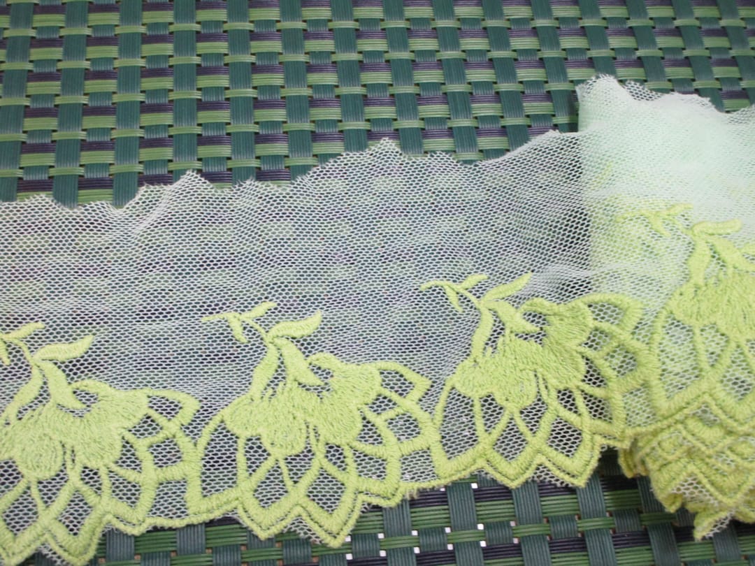 2 Yards 3 1/2" Width Dark Nile Green Color W/floral Pattern Poly Cotton ...