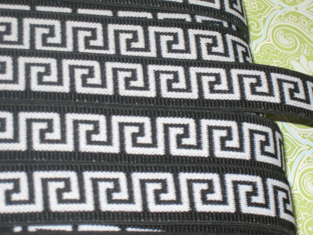 3 Yards 1" Width Black & Light Gray Color Heavy Duty Greek Key Pattern ...