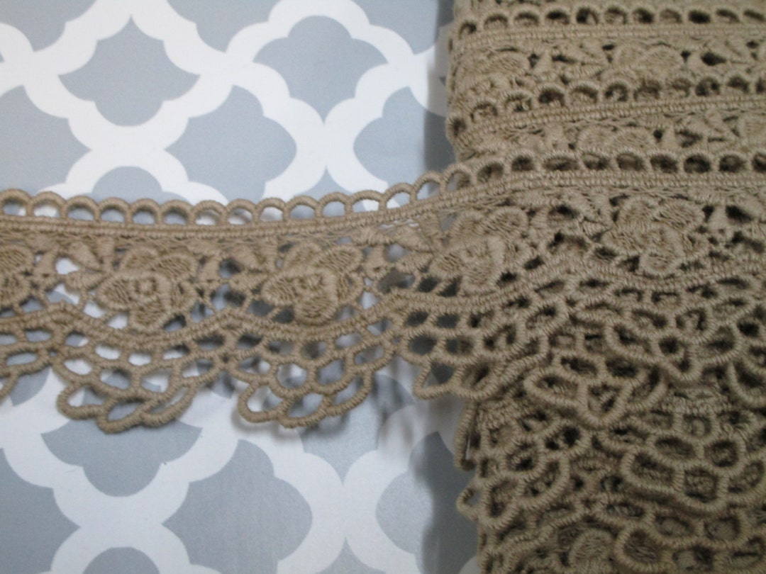 2 1/2 Yards in 1 1/2 Width Light Brown Color Crochet Cotton Trim W ...