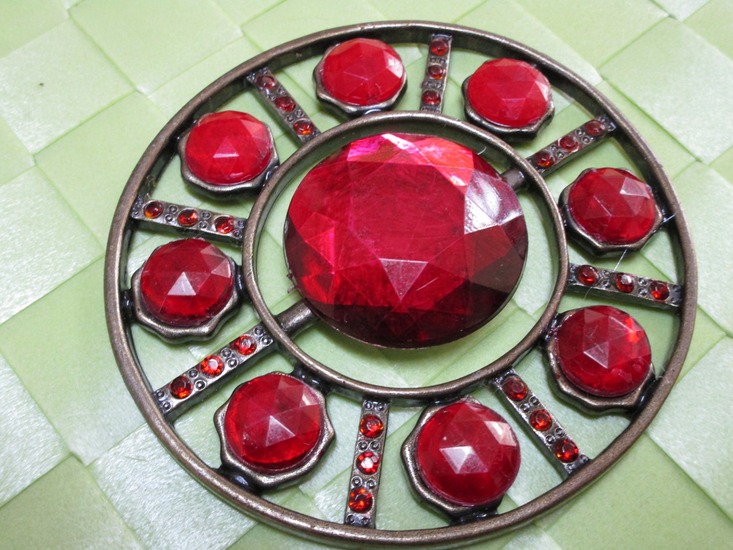 1 Piece in 3 1/4" Width in Bronze Tone With Red Ruby Color Acrylic Bead ...
