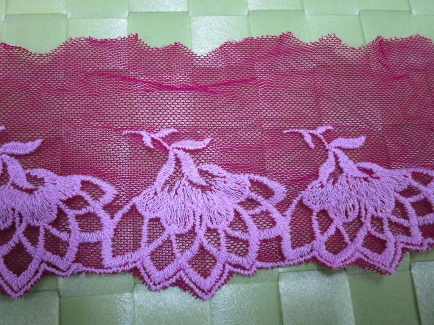 2 Yards 3 1/2" Width in Deep Magenta Color W/floral Pattern Poly Cotton ...