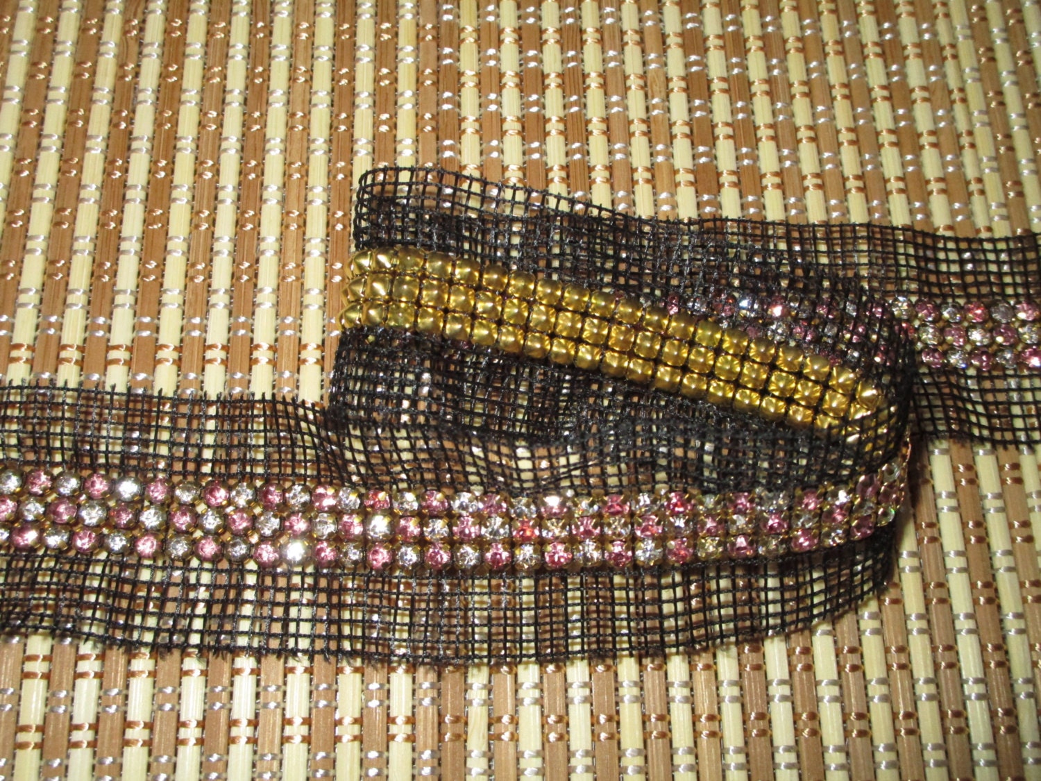 1 Yard 1 1/4 Width 3 Tones Multi Colors Crystal Rhinestone on Black ...