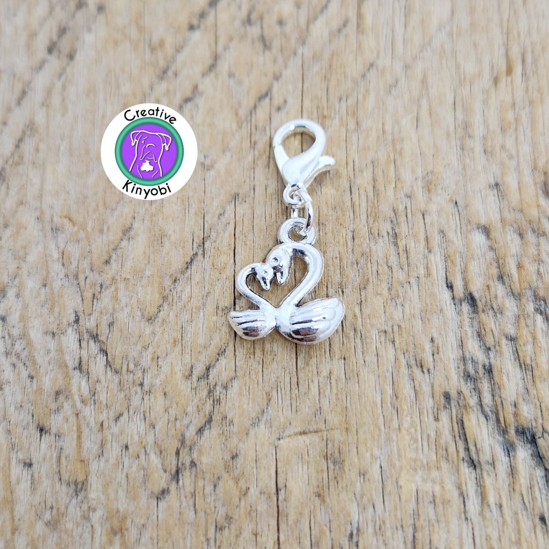 Swan Charm, Silver Cygnet Bracelet Charm, Heart-shaped Zipper Charm ...