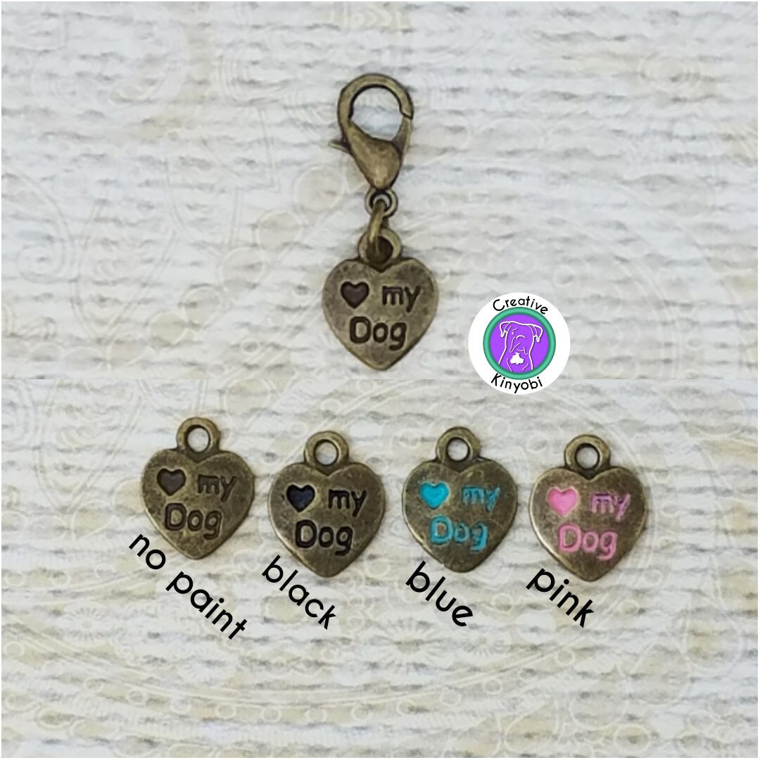 Love My Dog Charm, Bronze Paw Charm in Black, Blue or Pink Dog Bracelet ...