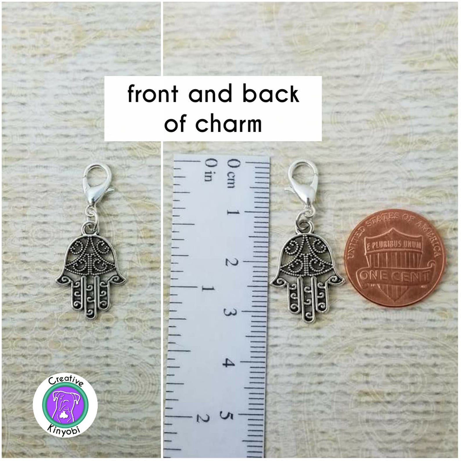 Silver Hand Charm Hamsa Hand Charm Hand of Fatima Zipper - Etsy