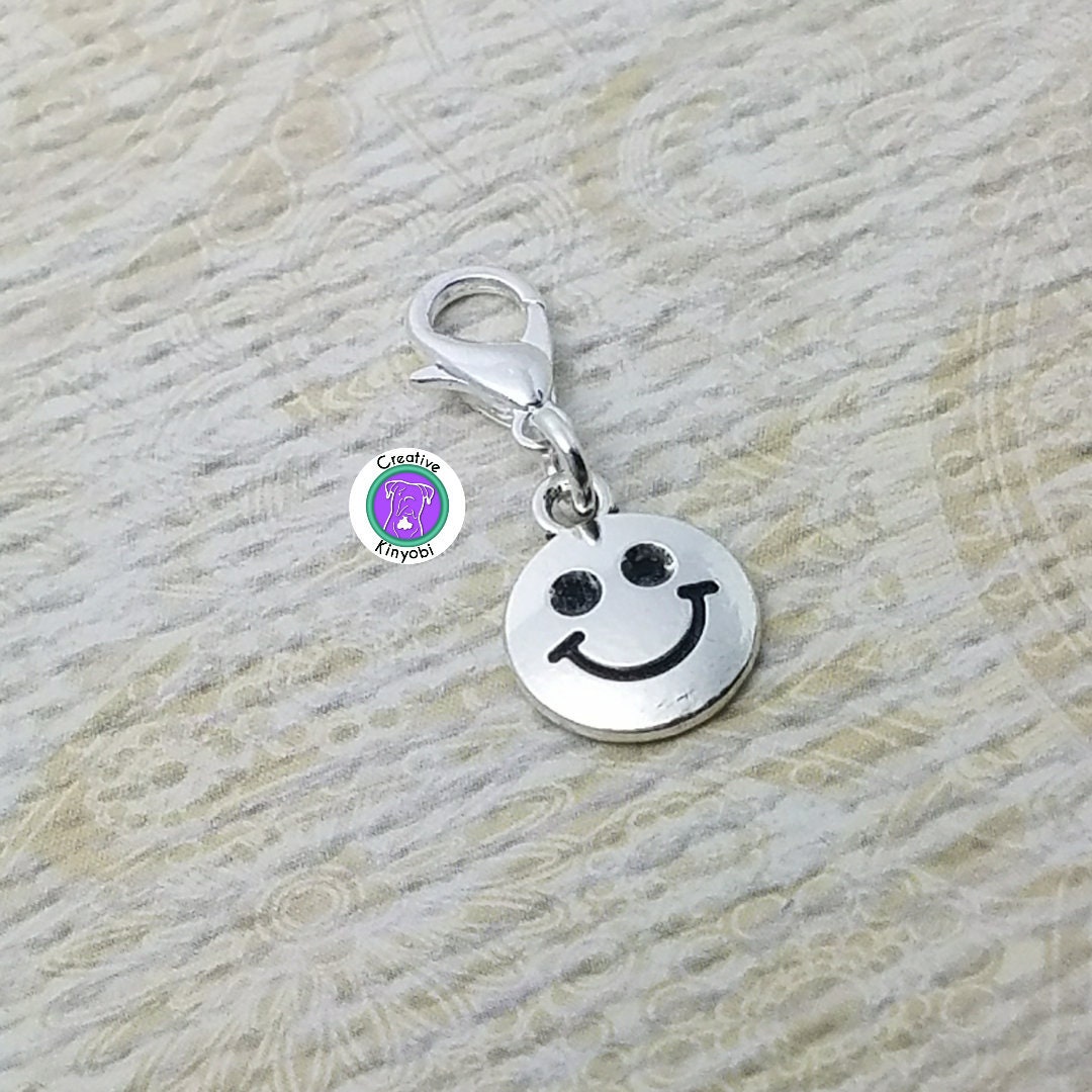 Smiley Face Zipper Charm With Clasp, Happy Face Bracelet Charm, Smile ...