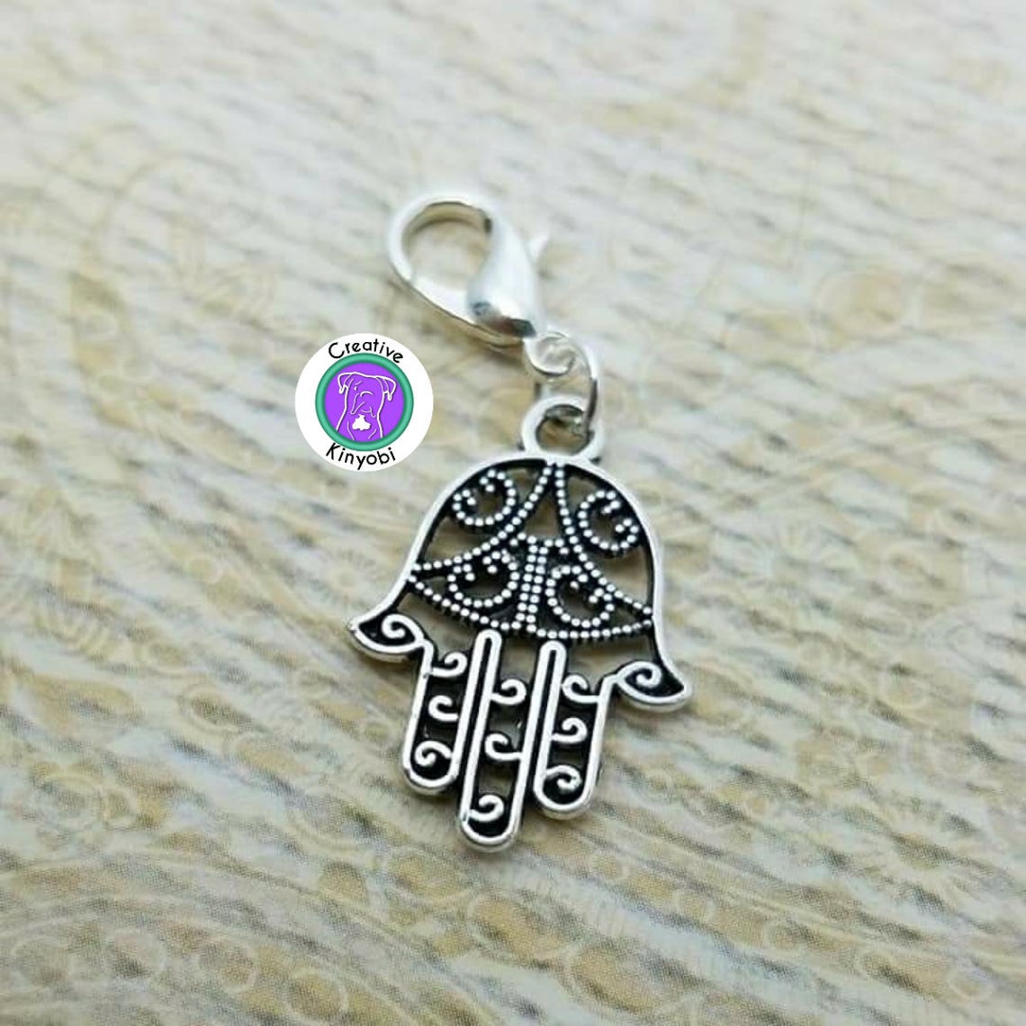 Silver Hand Charm Hamsa Hand Charm Hand of Fatima Zipper - Etsy