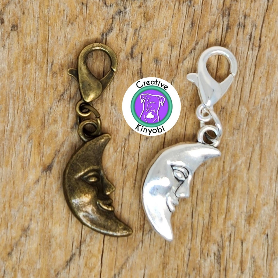 Double Sided Moon Charm in Silver or Bronze, Moon Zipper Charm, 3D Moon ...