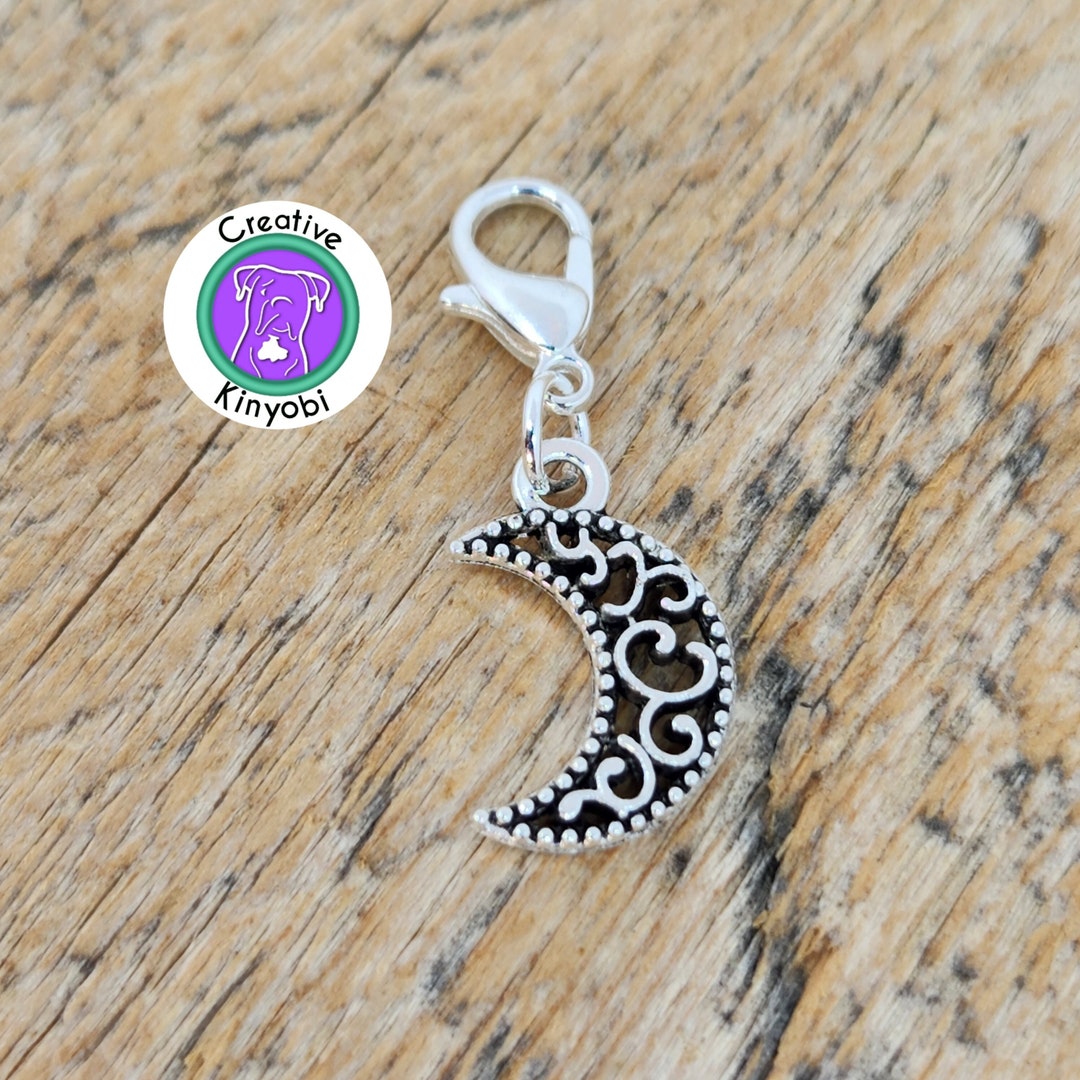 Silver and Black Filigree Moon Charm With Clasp, Vintage Style Moon ...