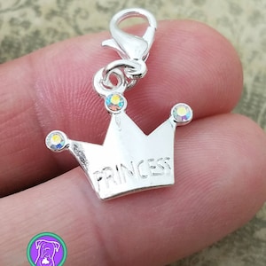 Crystal Princess Crown Charm With Clasp, Choose From Silver, Bronze ...