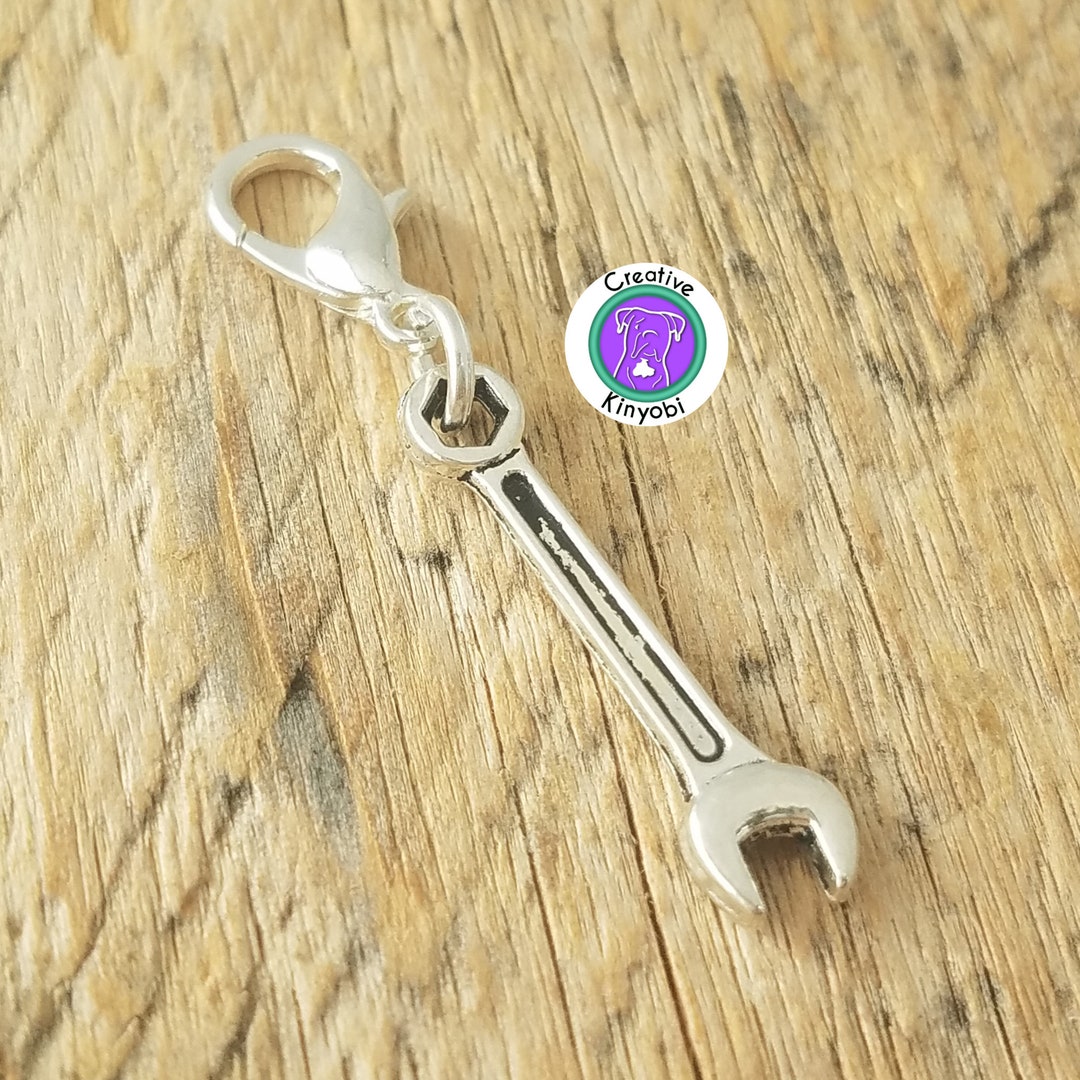 Wrench Charm, Silver Wrench Stitch Marker, Tool Zipper Charm, Double ...