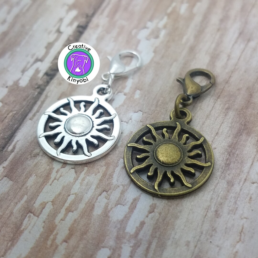 Sun Charm, Silver Sun Bracelet Charm, Bronze Sun Zipper Charm, Sun Clip ...