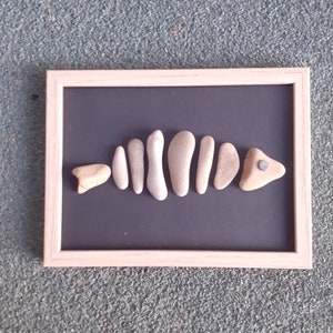 Pebble Art, Fish, Fishbone, Rock Art, Pebble Wall Decor, Handmade Rocks ...