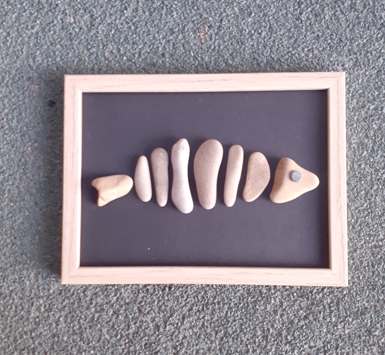 Pebble Art, Fish, Fishbone, Rock Art, Pebble Wall Decor, Handmade Rocks ...
