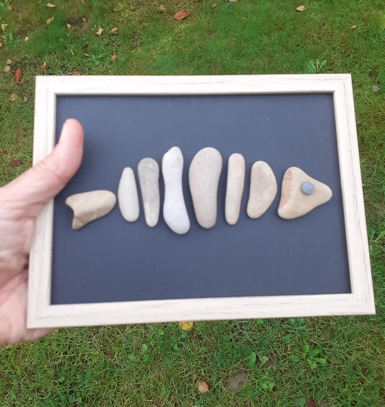 Pebble Art, Fish, Fishbone, Rock Art, Pebble Wall Decor, Handmade Rocks ...