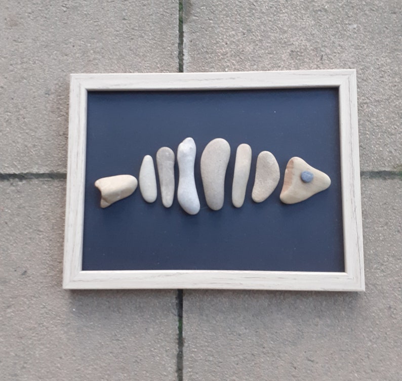 Pebble Art, Fish, Fishbone, Rock Art, Pebble Wall Decor, Handmade Rocks ...
