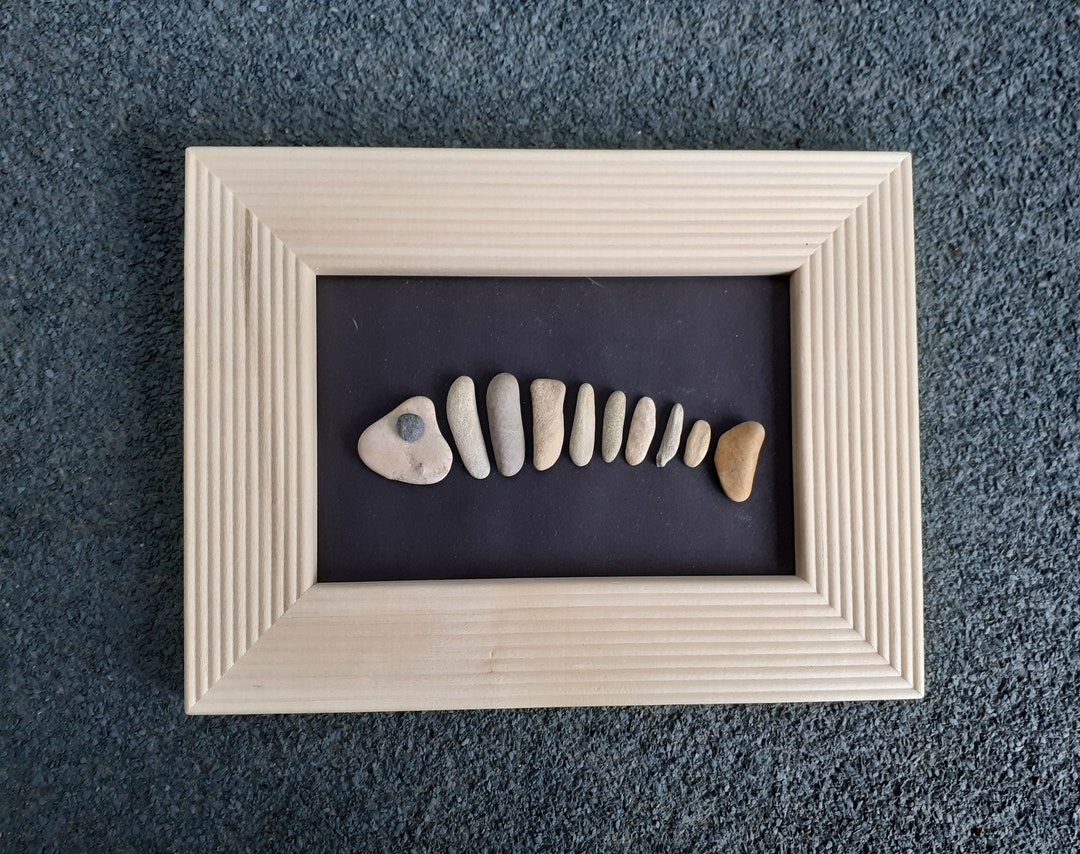 Pebble Art Fish Fishbone Rock Art Pebble Wall Decor - Etsy