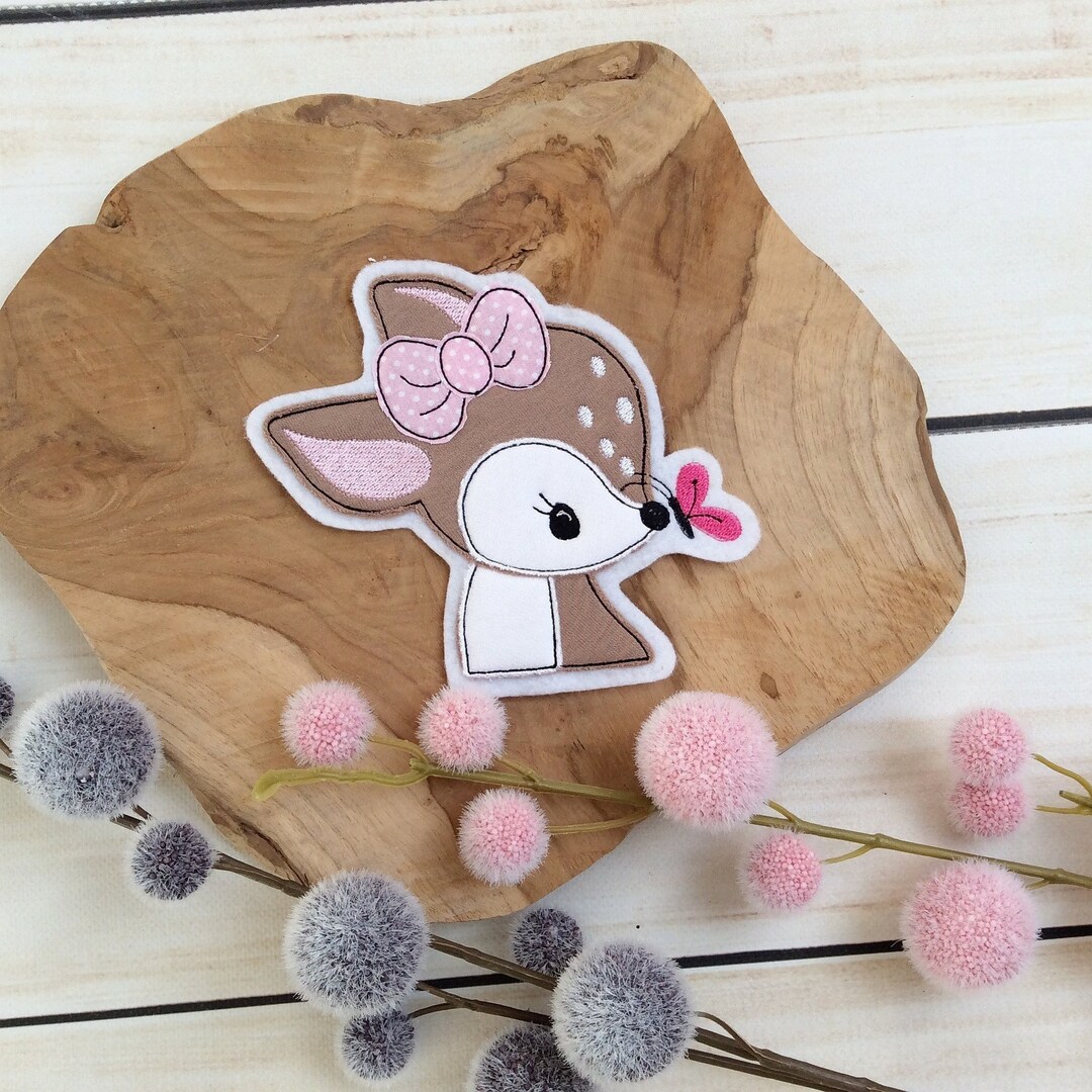 Embroidery File, Embroidery Design: Deer, Fawn, Appliqué With Butterfly ...