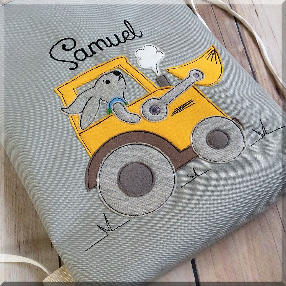 Stickdatei Stickmotiv Hase im Bagger Fahrzeug Doodle - Etsy.de