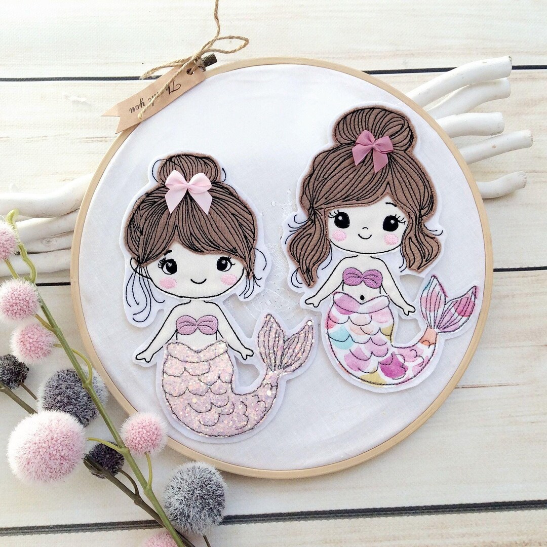 2x Embroidery File Mermaid Set Mermaid Doodle Application 13x18 5x7 ...