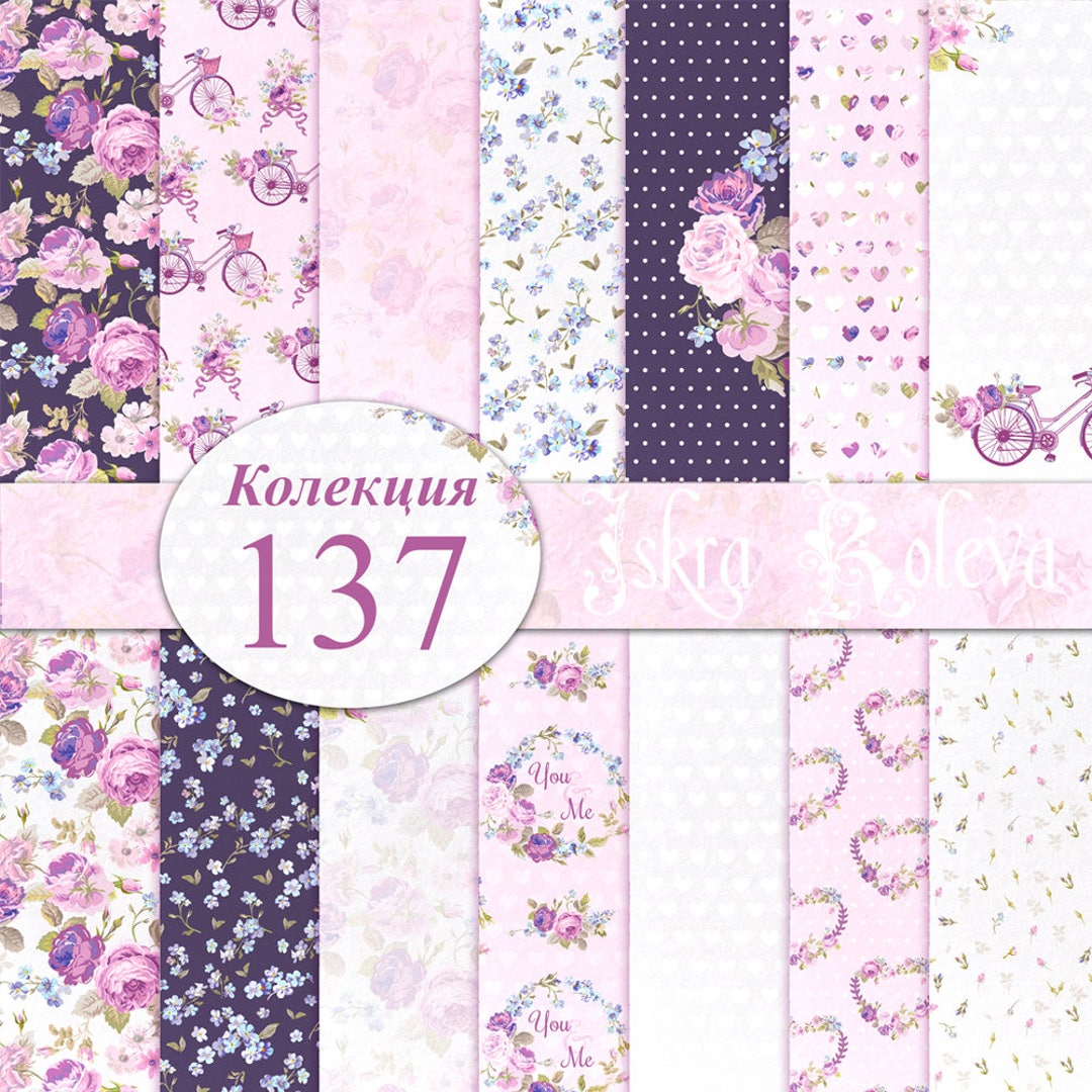 Flower Digital Paper Pink Background Love Scrapbook Bike Digital Paper ...