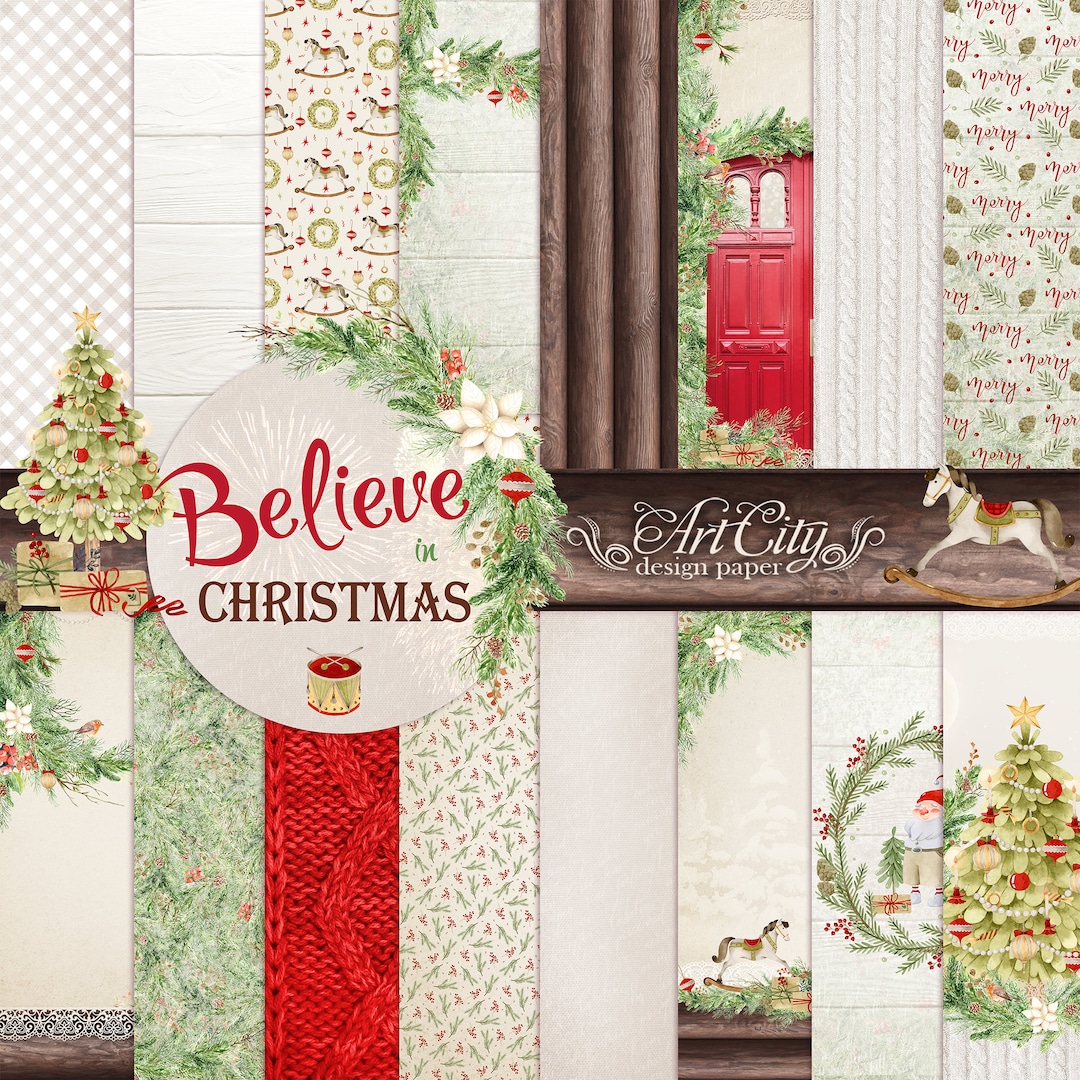Traditional Christmas Digital Paper Tree Scrapbook Wood Winter Knitten ...