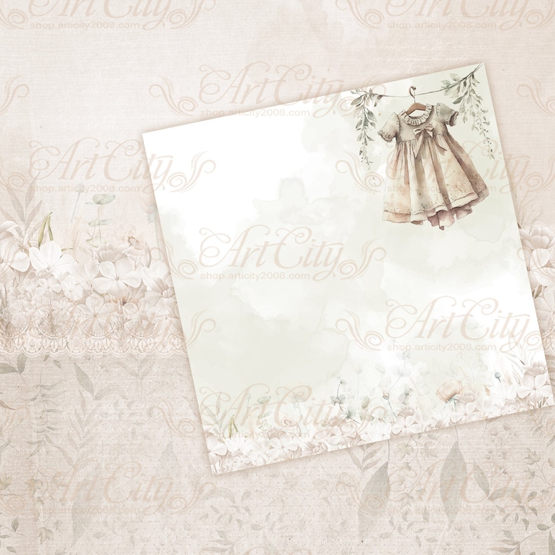 Boho Baby Nursery Scrapbook Papers - Beige, Green, Neutral Floral Baby ...