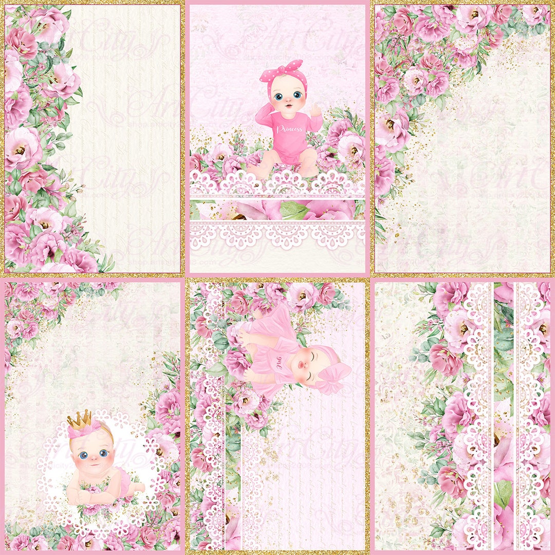 Pink Children Card, Printable Journal Card,journal Tags, Flowers Cards ...
