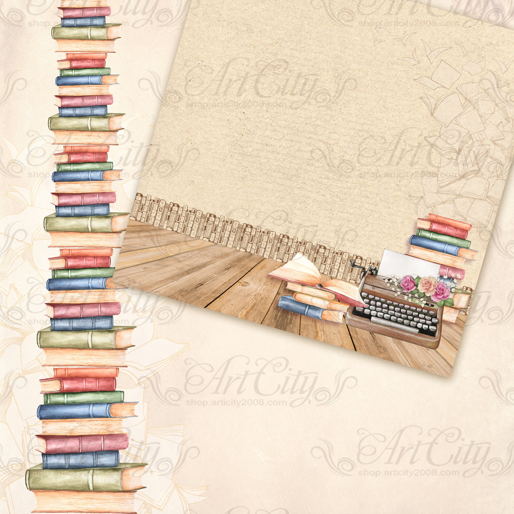 Vintage Books Digital Paper Typewriter Scrapbook Library - Etsy