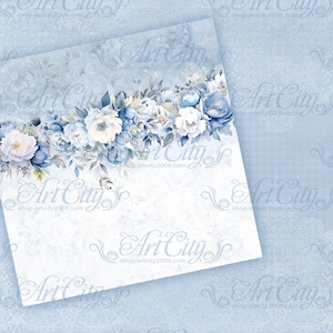 Dusty Blue Digital Paper Scrapbook Background Floral Pattern Wedding ...