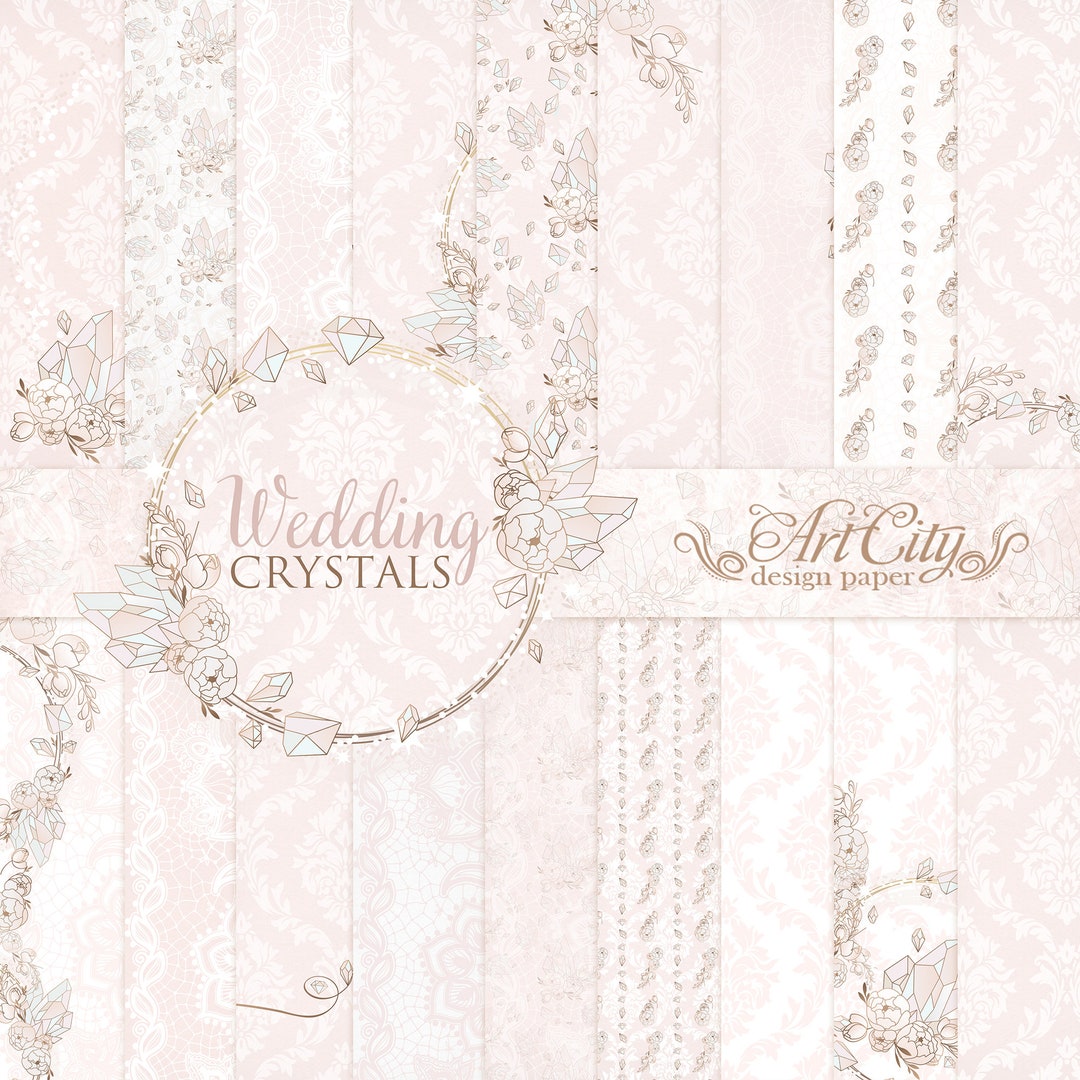 Wedding Digital Paper Flower Scrapbook Background Peach Crystal ...