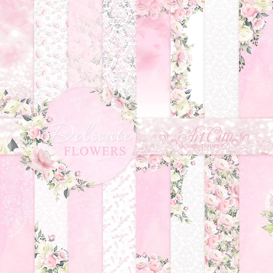 Delicate Wedding Digital Paper Pink Flower Scrapbook Background ...