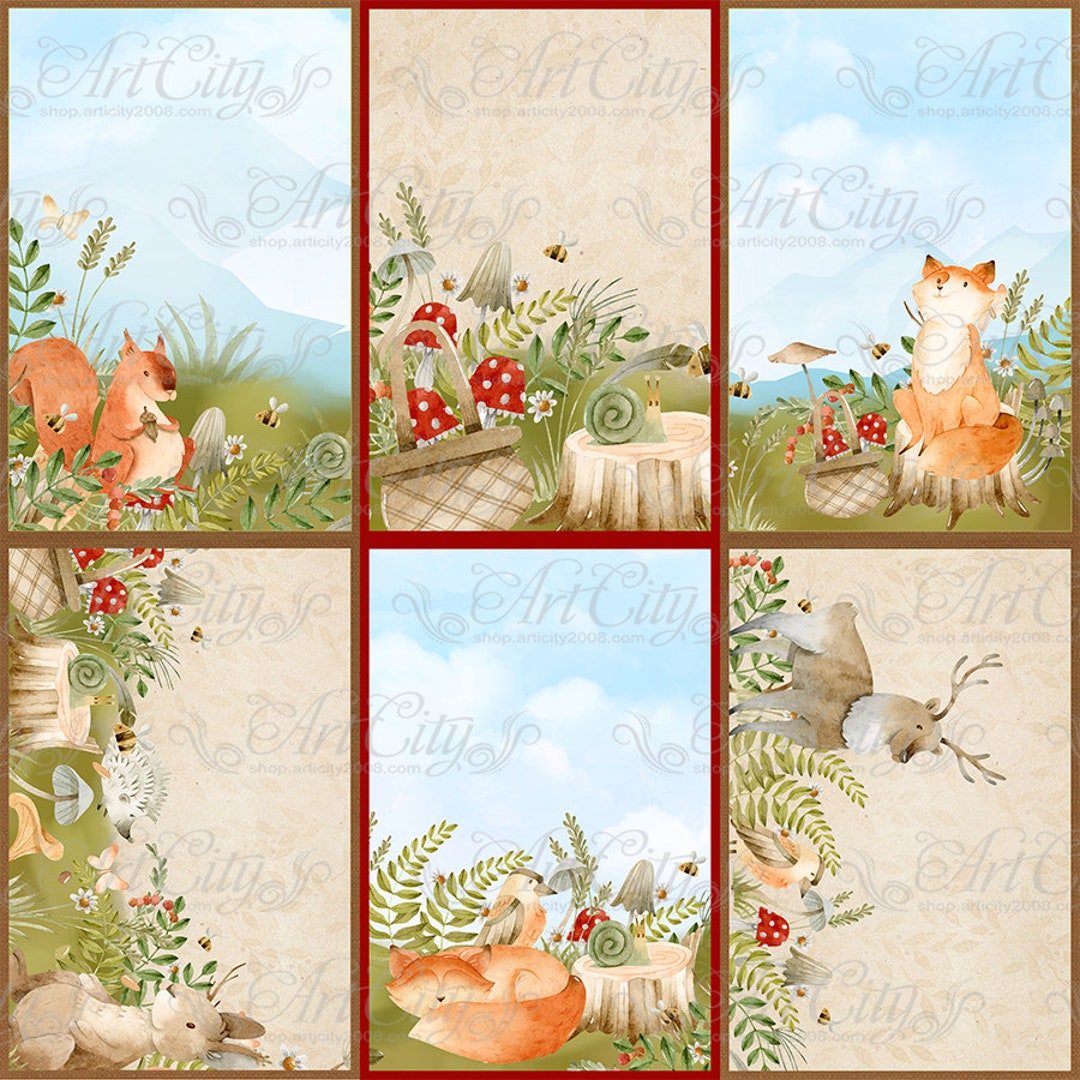 Card Woodland Digital Paper Animal Scrapbook Forest Background Children ...