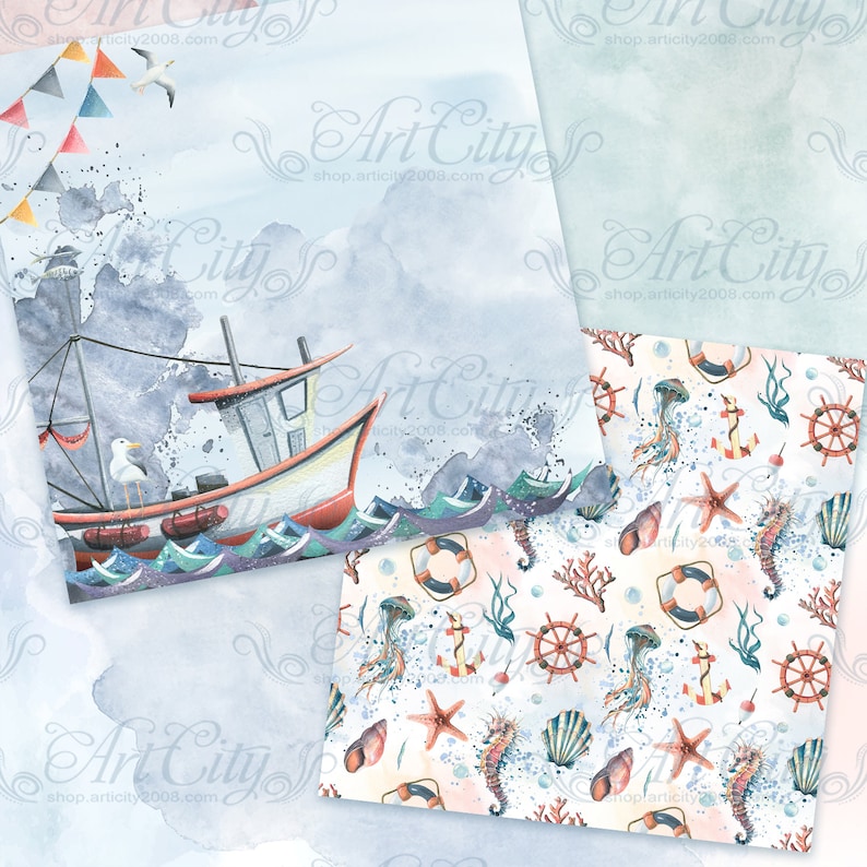 Sea World Digital Paper Pack - Nautical Ocean Scrapbooking Kit ...
