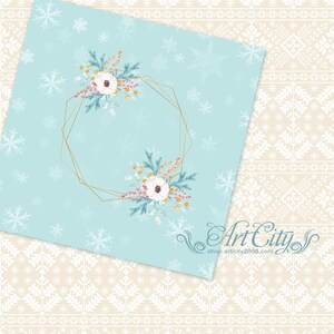 Winter Digital Paper Scrapbook Blue Gold Christmas Background Knitting ...