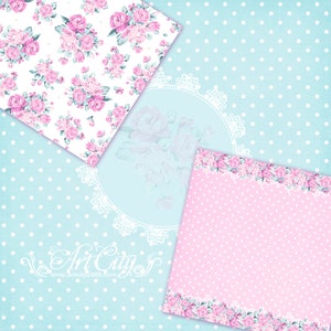 Fresh Pink and Mint Digital Paper Flower Scrapbook Background Floral ...