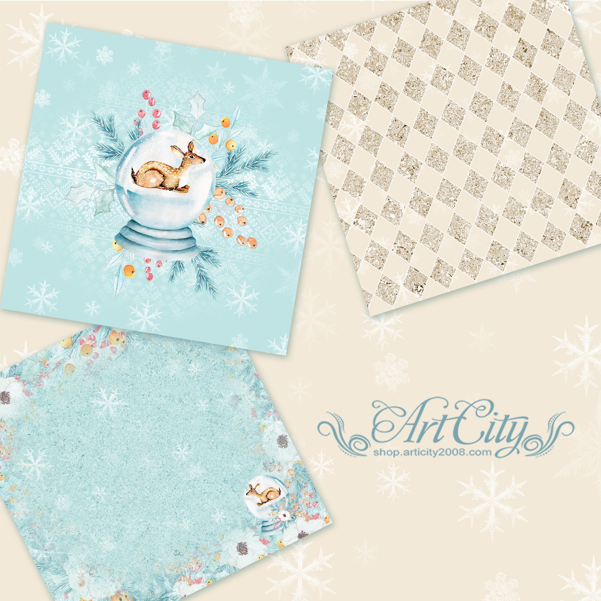 Winter Digital Paper Scrapbook Blue Gold Christmas Background | Etsy