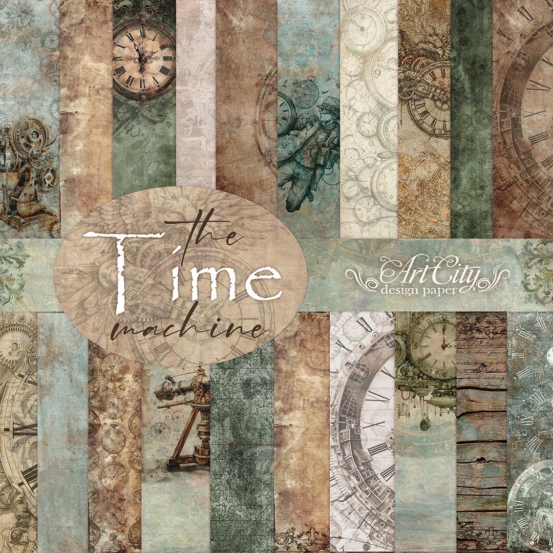 Steampunk Scrapbook Paper Pack – Time Machine Theme, Vintage Gears and ...