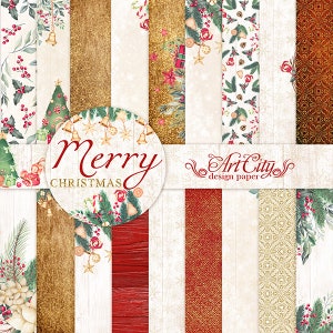 Christmas Digital Paper Red Gold Scrapbook Winter Background Shine ...