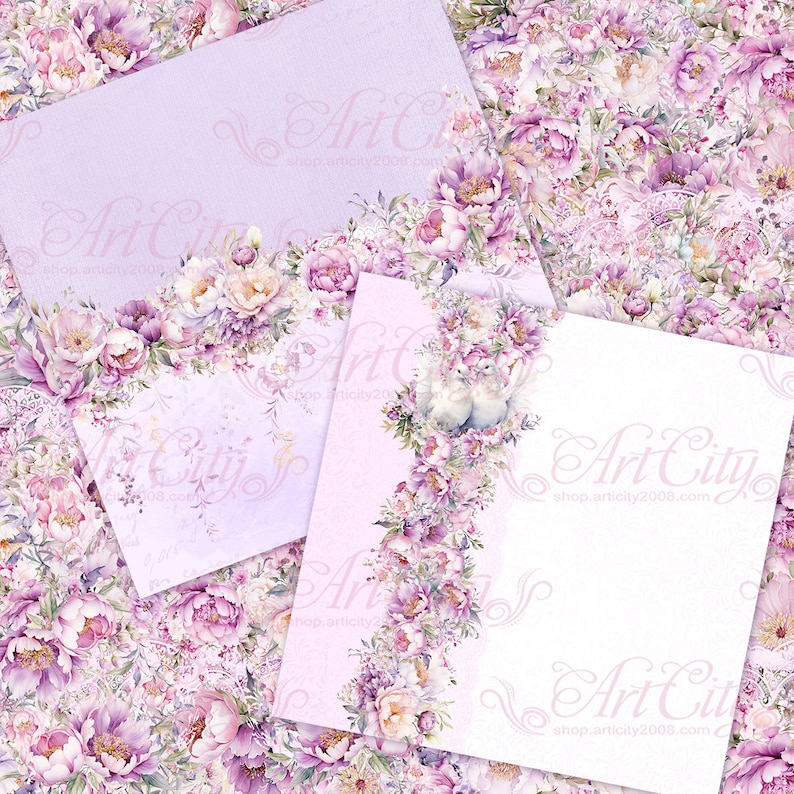Romantic Wedding Digital Paper Pack – Pink and Purple Floral ...