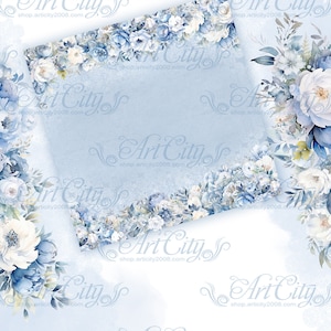 Dusty Blue Digital Floral Scrapbook Paper Pack – Elegant Vintage ...
