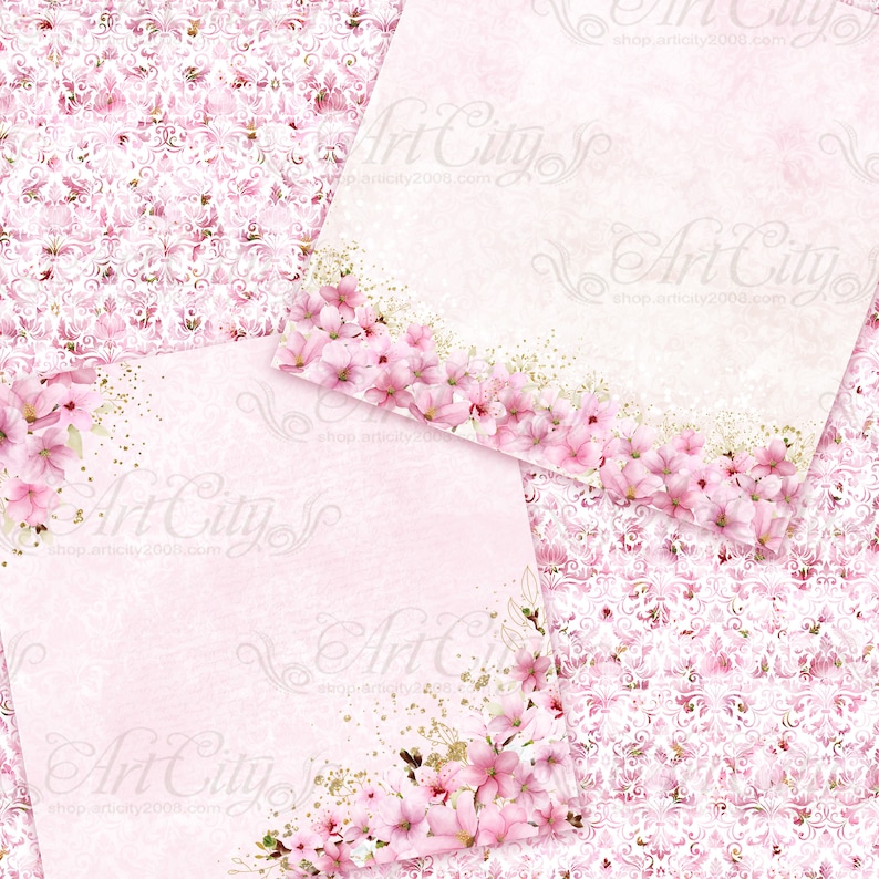 Cherry Blossom Digital Paper Pack - Pink Floral Sakura Backgrounds for ...