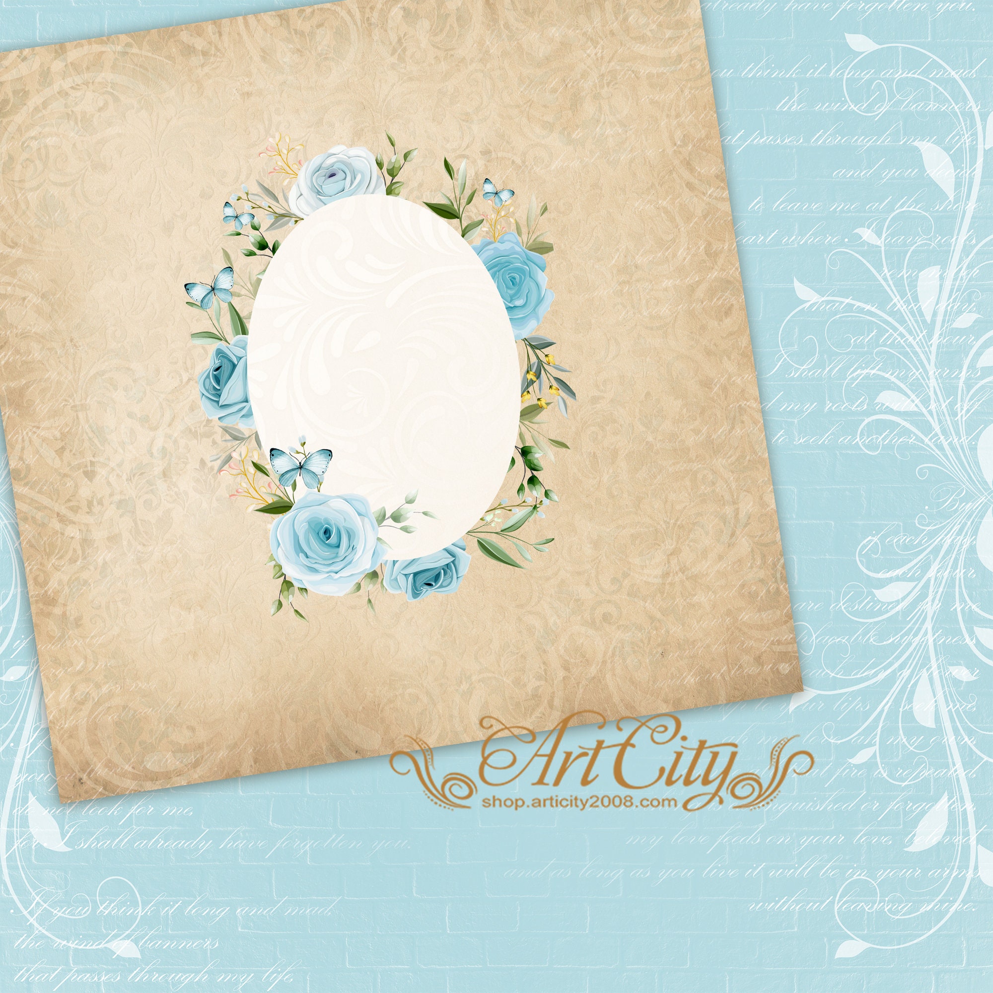 Vintage Digital Paper Blue Flower Scrapbook Background Wood - Etsy