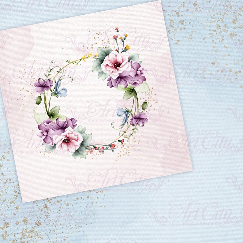 Floral Dreams Digital Paper Pack, Pastel Pink and Blue Watercolor ...